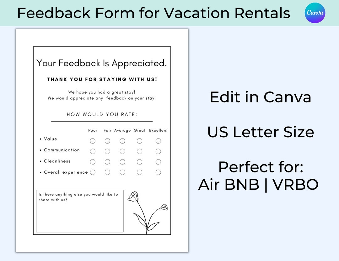 Vacation Rental Feedback Form, VRBO Host, Printable Guest Feedback ...