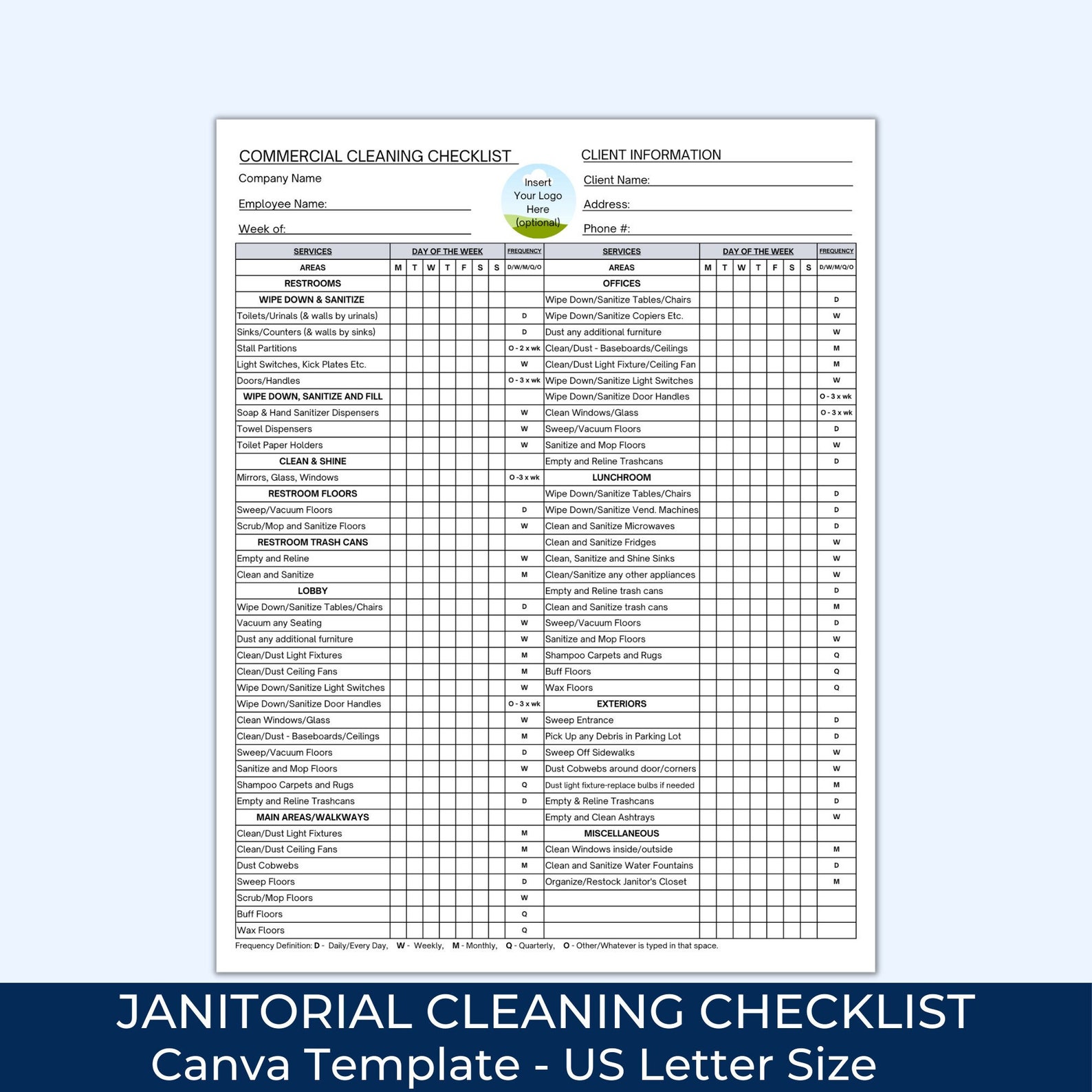 Cleaning Checklist Template, Janitorial Cleaning Business, Commercial Cleaning Service ...