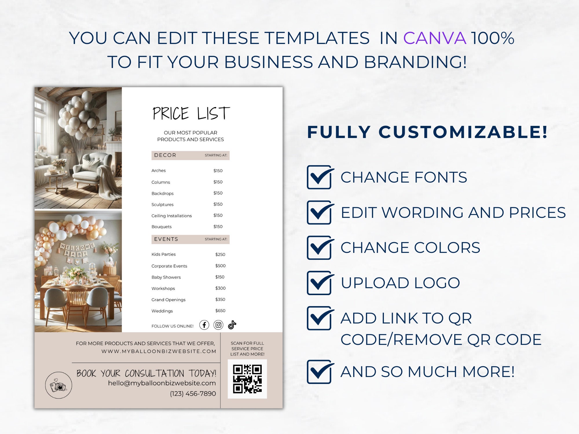 Balloon Decor Price List With QR Code, Balloon Business Price List ...