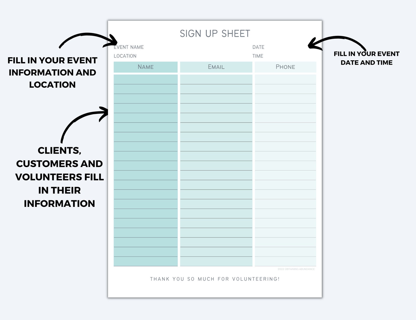 Editable Sign up Sheet, Printable Sign up Sheet, Sign up Template ...