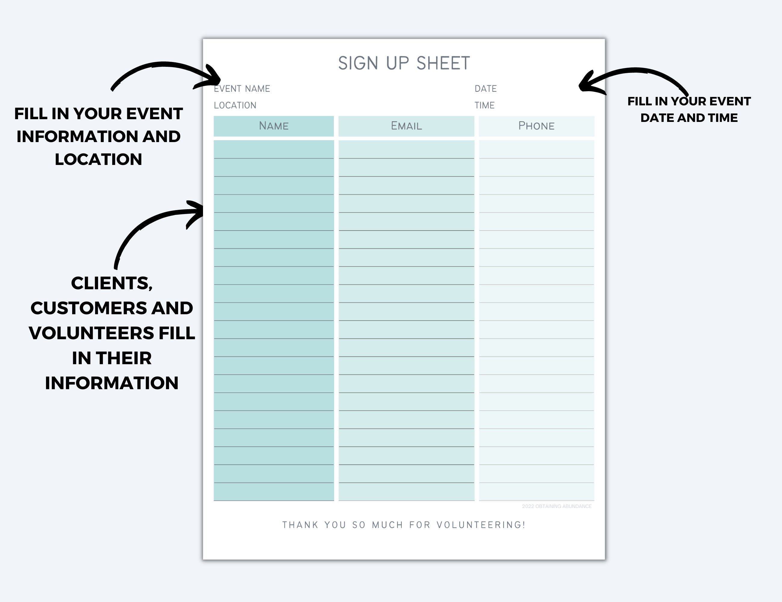 Editable Sign up Sheet, Printable Sign up Sheet, Sign up Template ...