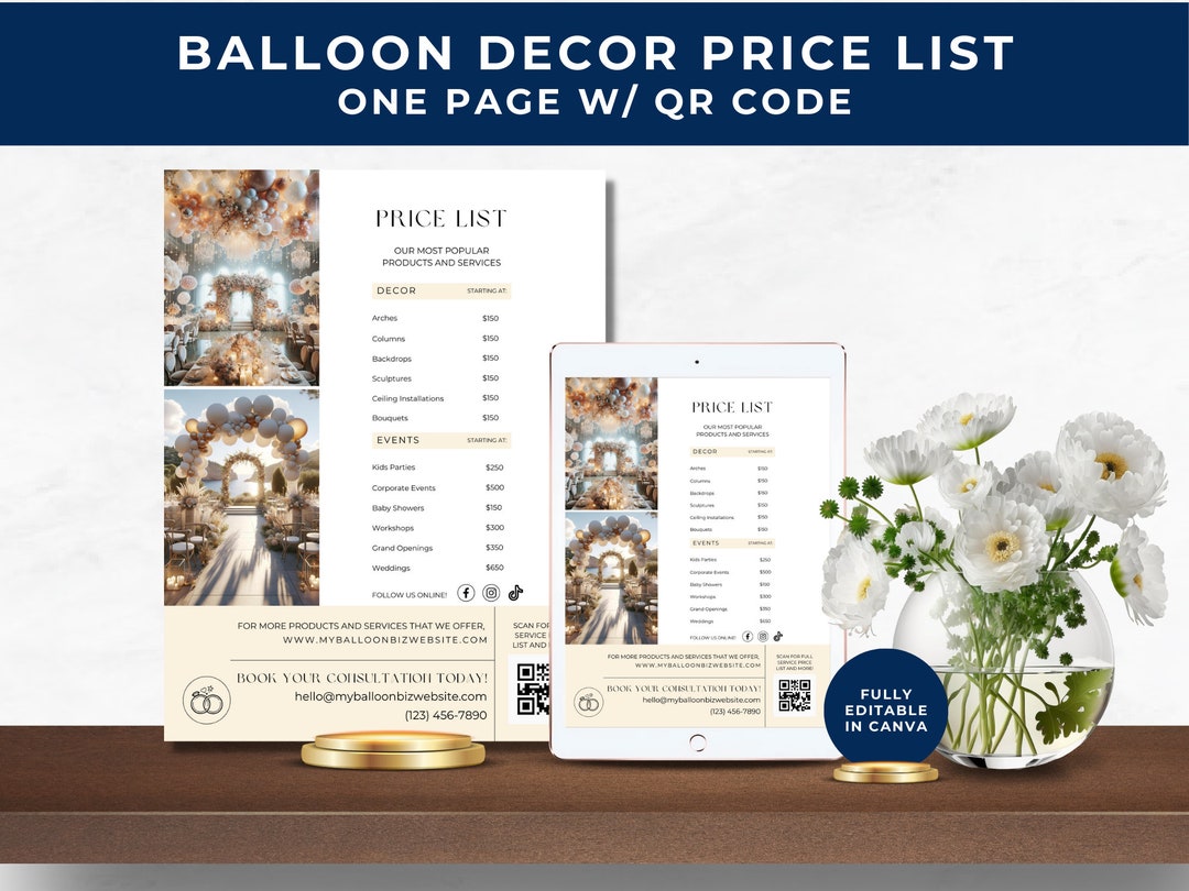 Balloon Business Price List, Balloon Decor Price List Template, Price ...