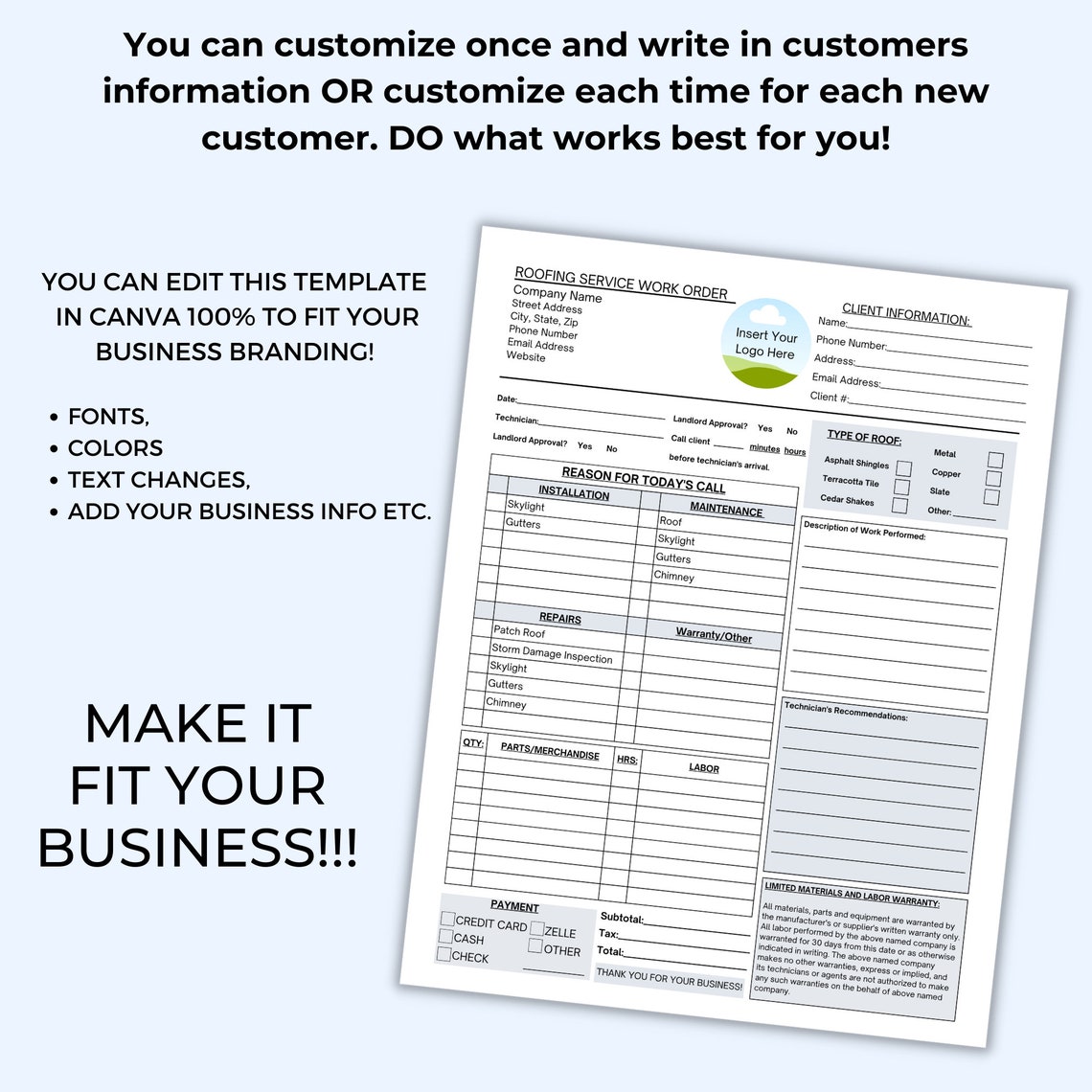 Roofing Service Work Order, Roofing Business Templates, New Home ...