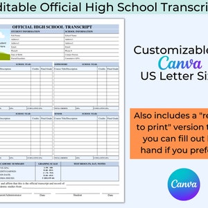 High School Transcript Template, Editable Official Homeschool ...