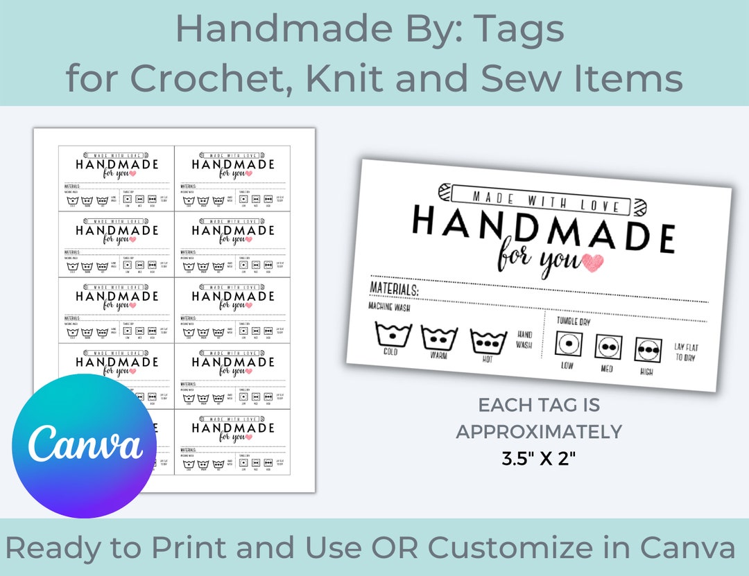 Printable Care Tag, Care Labels, Handmade for You, Washing Instructions ...