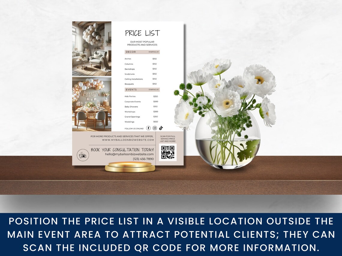 Balloon Decor Price List With QR Code, Balloon Business Price List ...