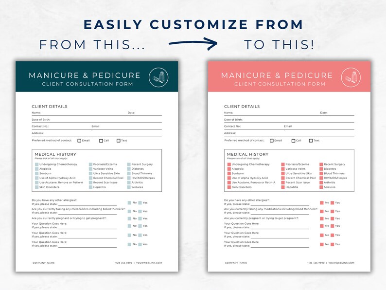 Nail Tech Client Consent Form, Nail Tech Client Consultation, Client ...