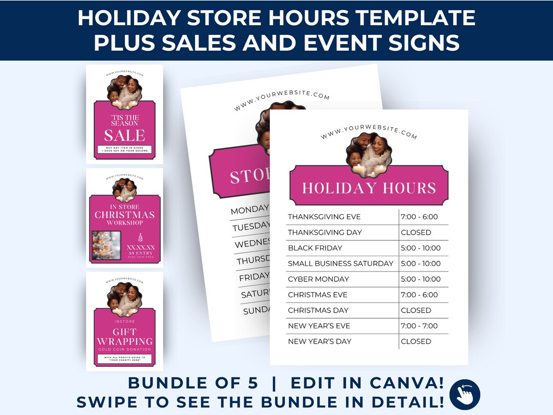 Christmas Business Hours, Holiday Store Hours Template, Store Hour Sign ...