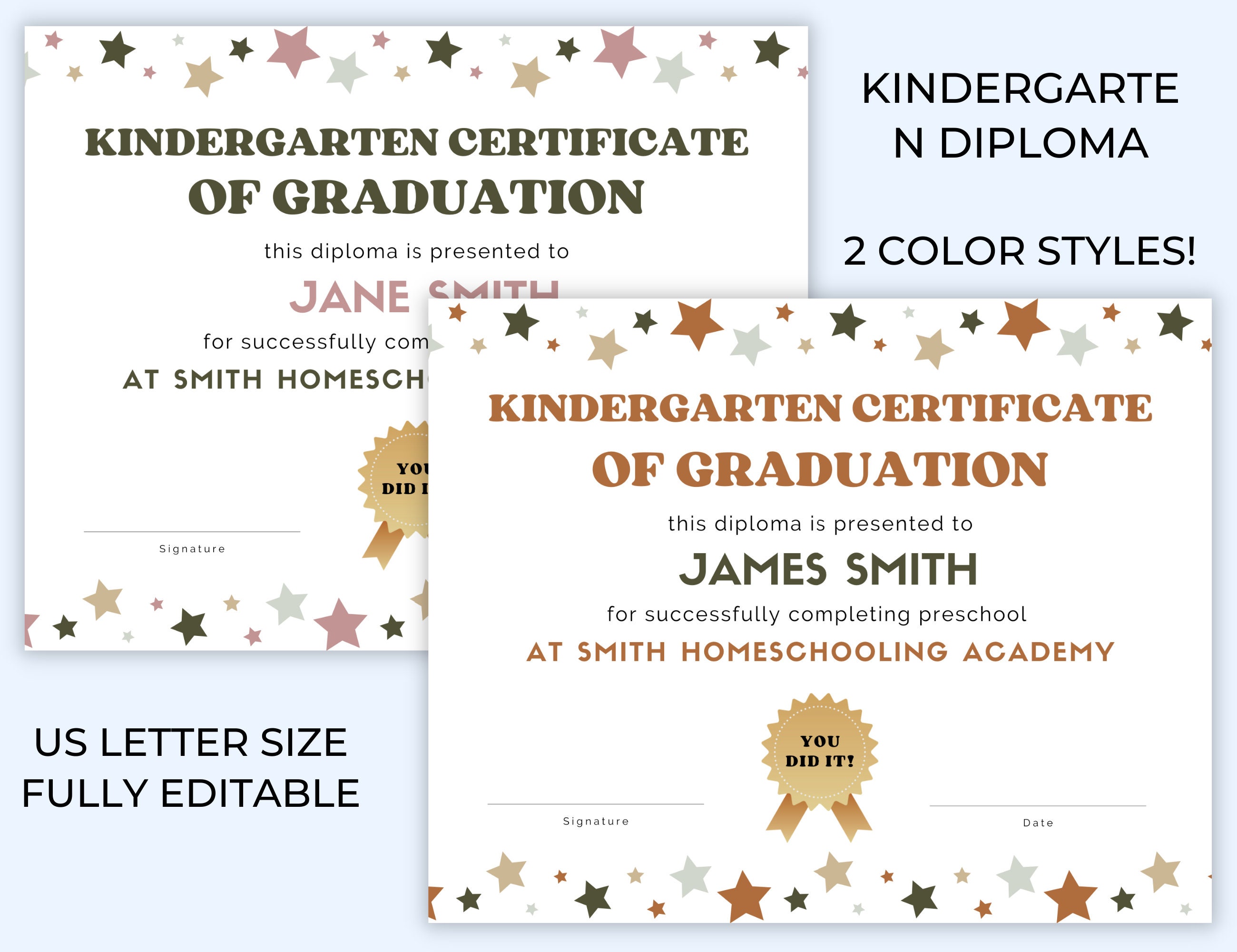 Kindergarten Diploma Template, Printable Kindergarten Graduation ...