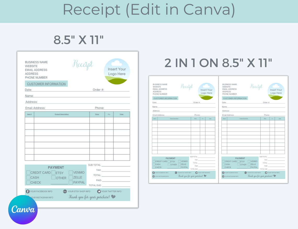 Order Form Template, Editable Packing Slip, Printable Receipt, Canva ...