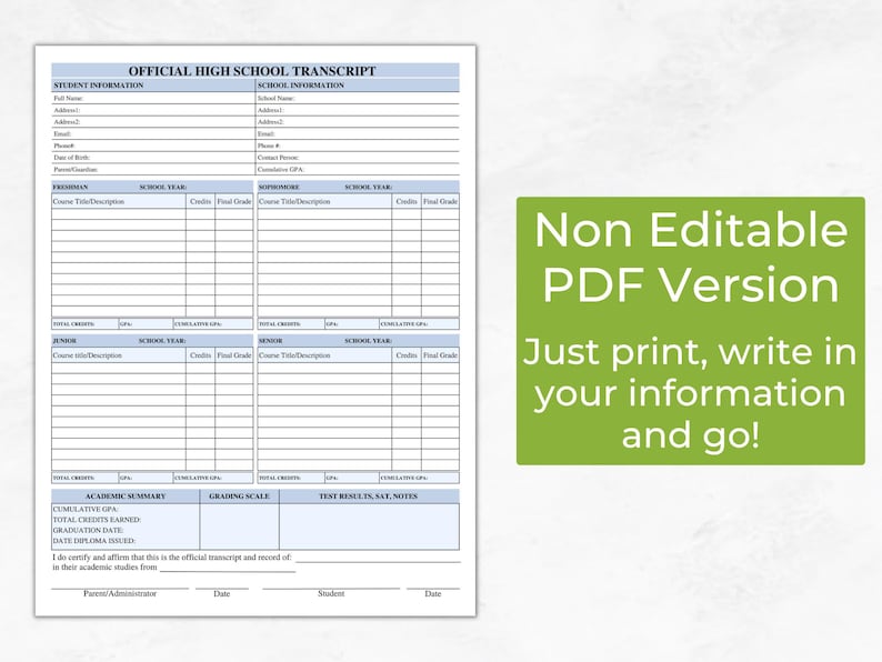 High School Transcript Template, Editable Official Homeschool ...