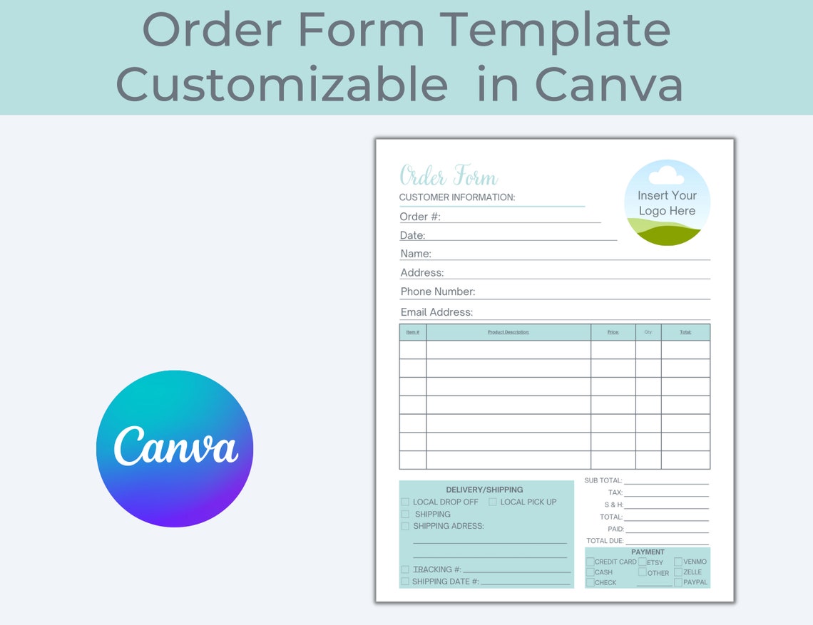 Order Form Template, Purchase Order Form, Order Form Editable, Canva ...