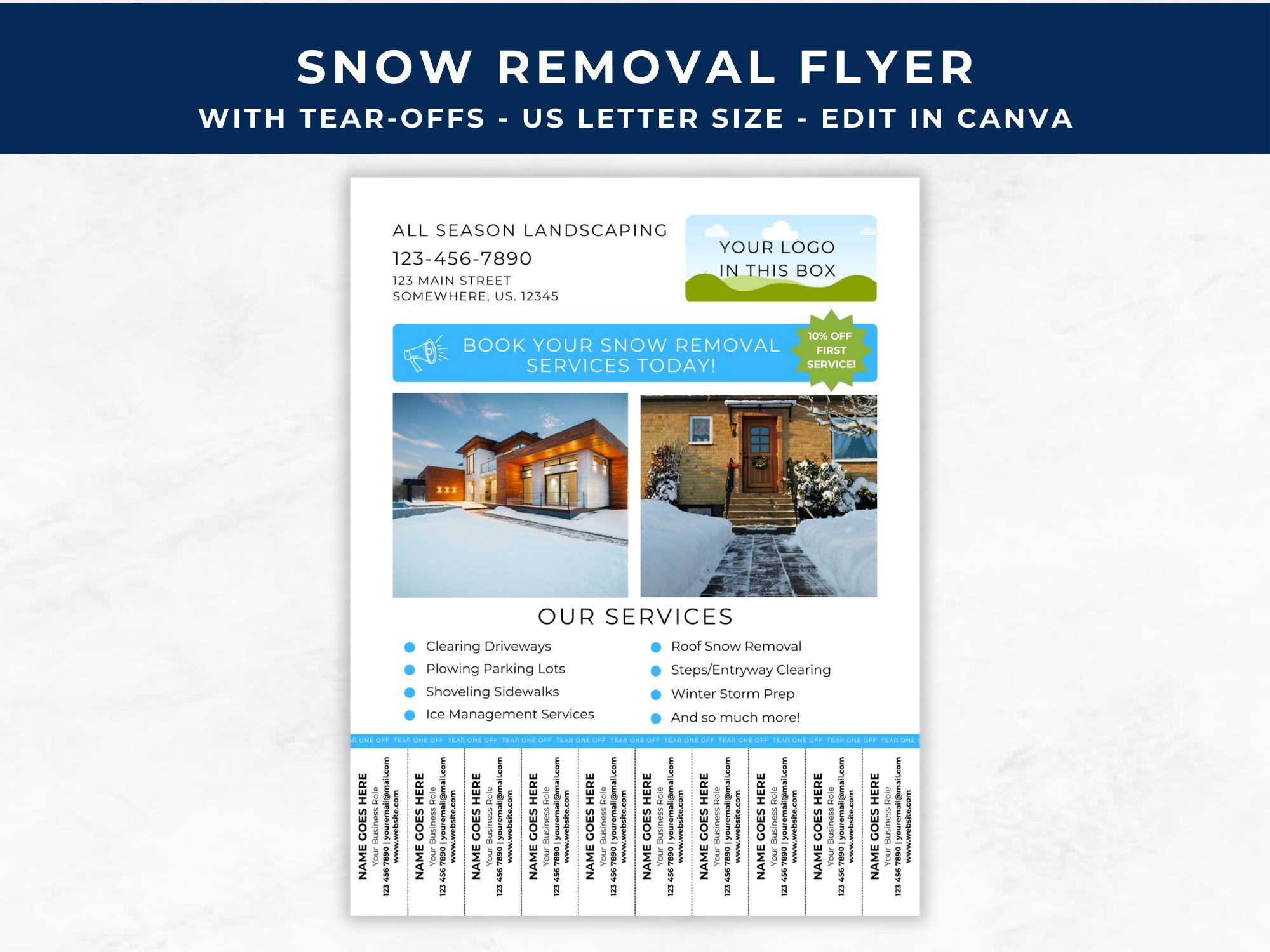Snow Removal Flyer With Tear Offs, Winter Services Promotion, Snow ...