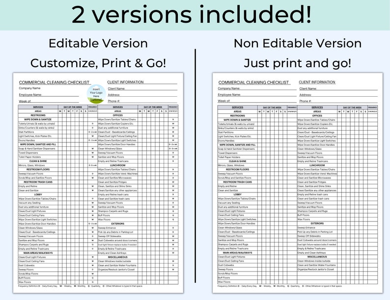 Checklist for Cleaning Service, Janitorial Cleaning Checklist ...