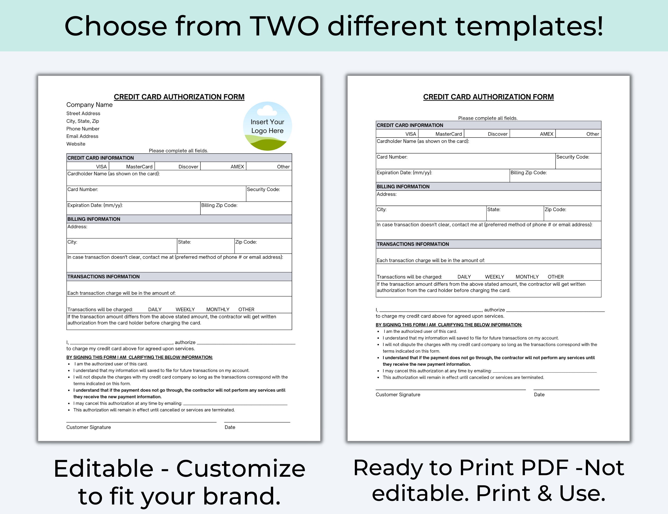Credit Card Authorization Form, Credit Card Billing, Accounts ...