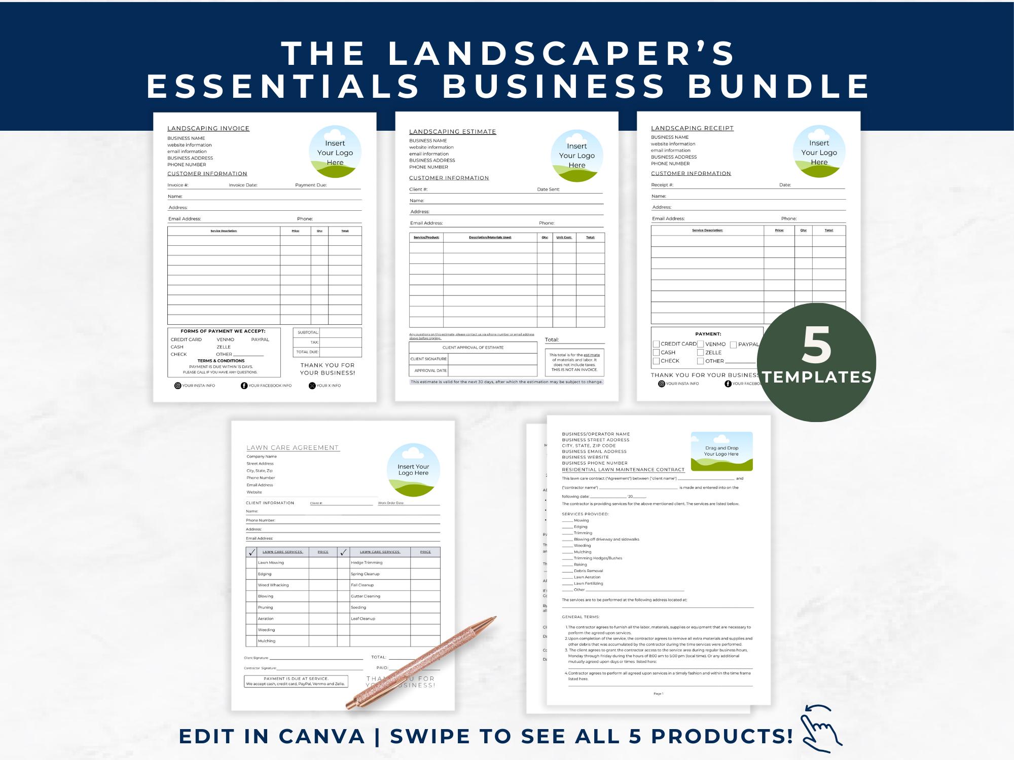 Lawn Maintenance Contract, Lawn Care Agreement, Yard Care Job Invoice ...