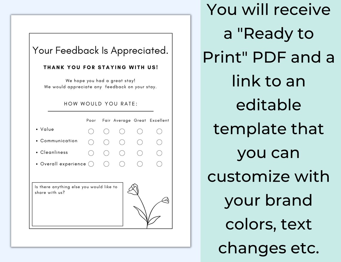 Vacation Rental Feedback Form, VRBO Host, Printable Guest Feedback ...