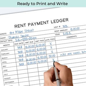 Printable Rent Payment Ledger, Monthly Rent Payment, Landlord Ledger ...