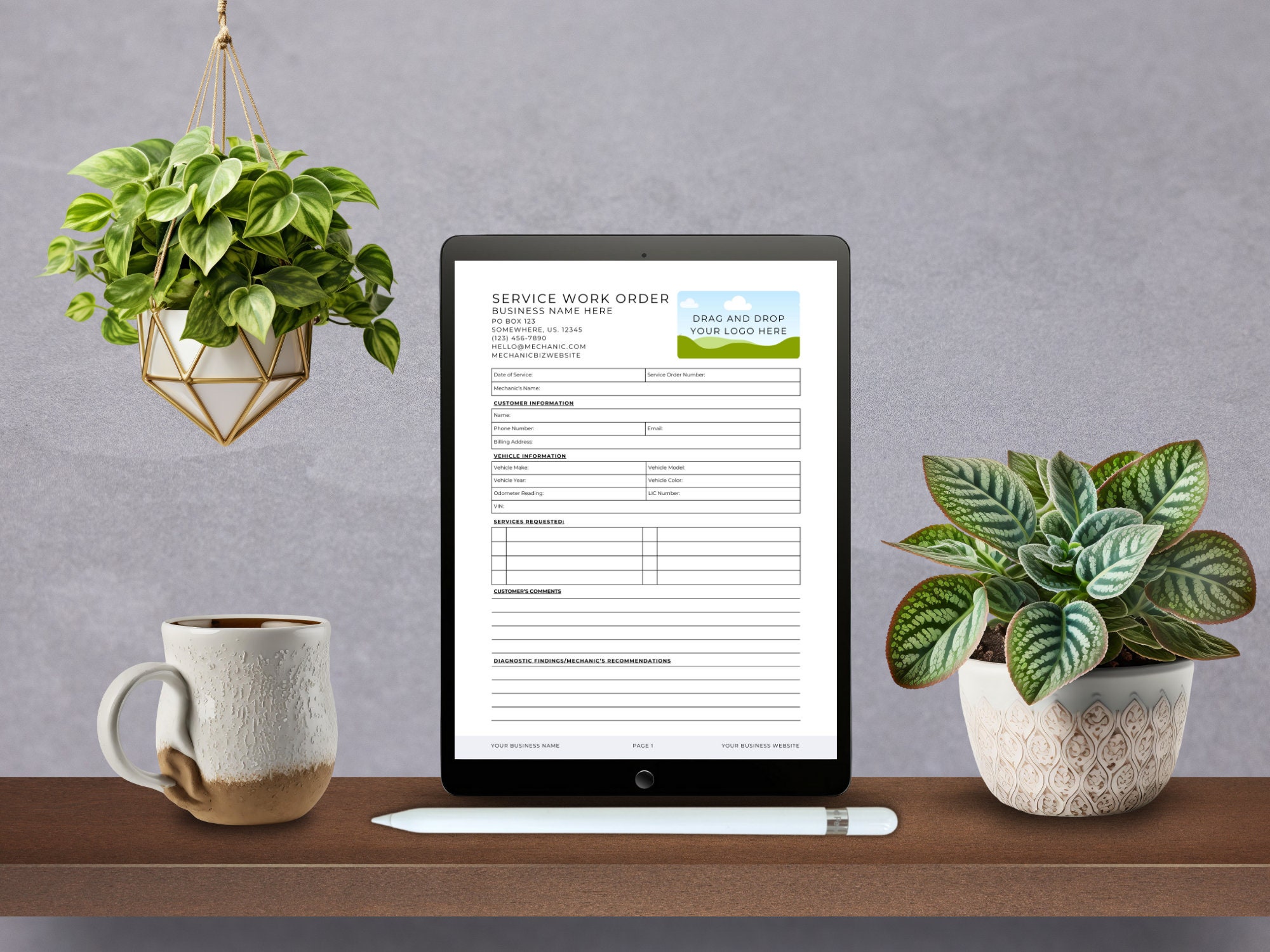 Mechanic Service Work Order, Job Order Form, Repair Job Ticket ...