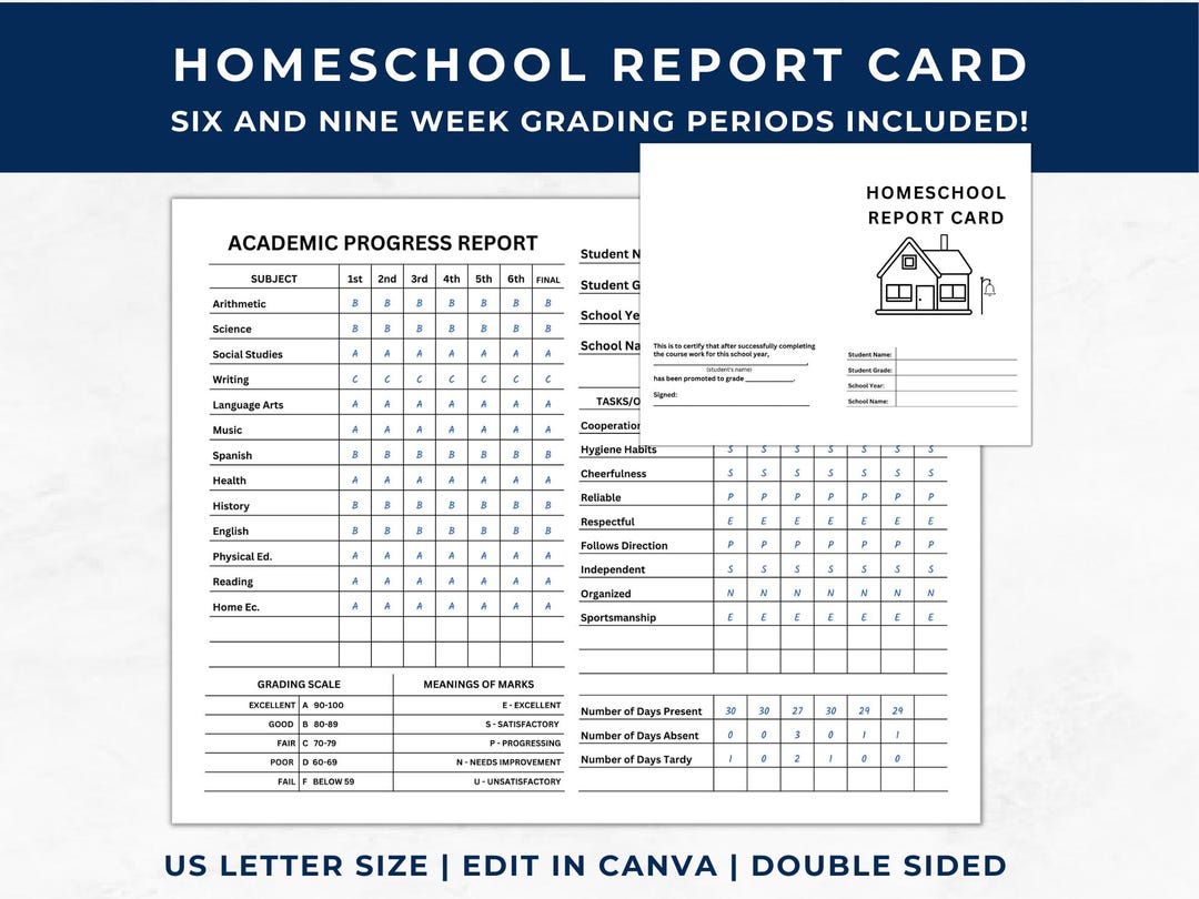 Homeschool Report Card, Printable Report Card, Editable Report Card ...