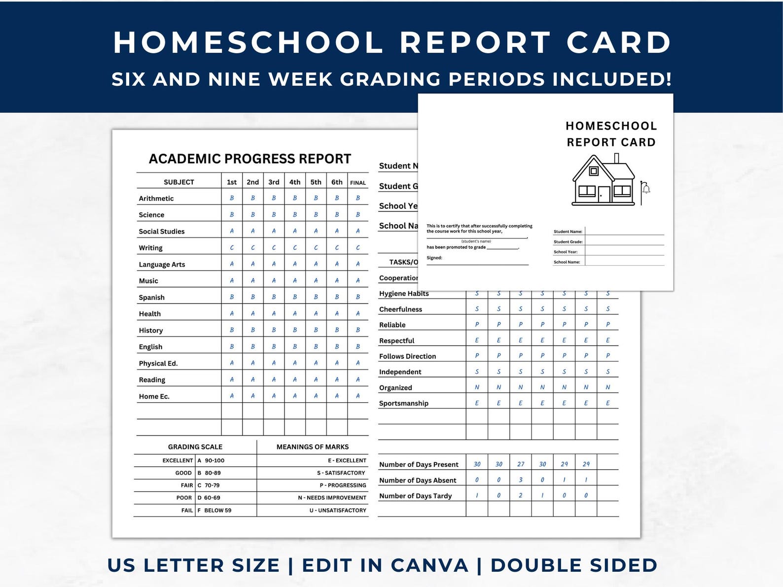 Homeschool Report Card, Printable Report Card, Editable Report Card ...
