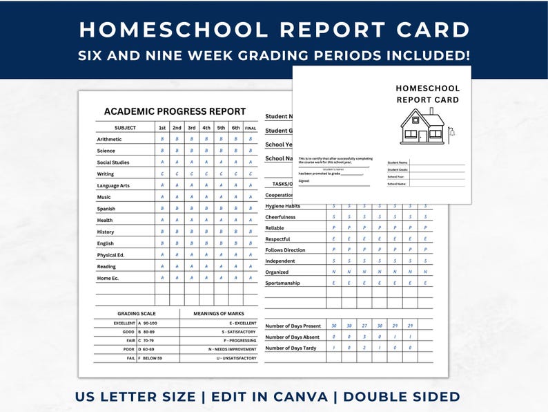 Homeschool Report Card, Printable Report Card, Editable Report Card ...