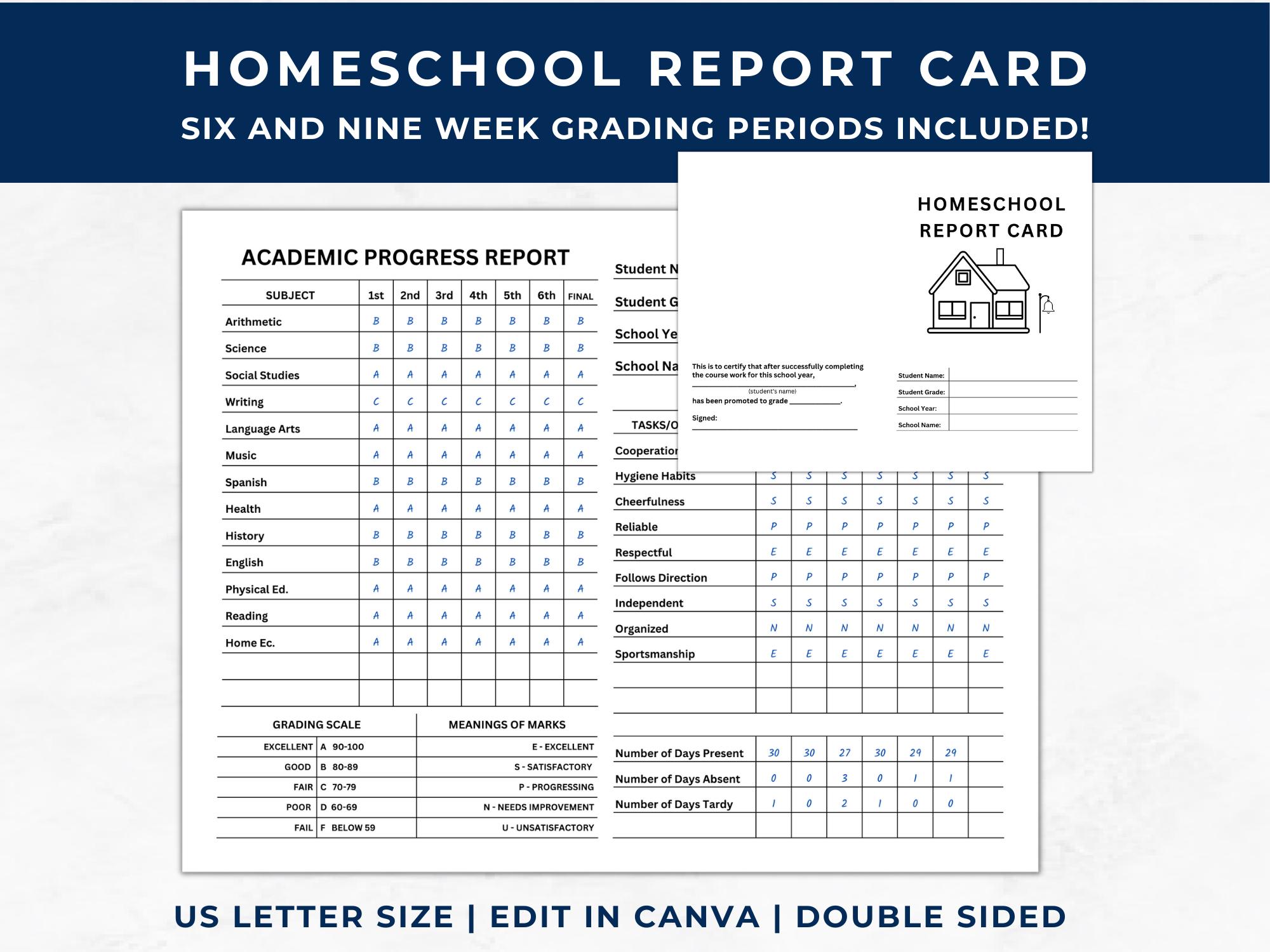 Homeschool Report Card, Printable Report Card, Editable Report Card ...