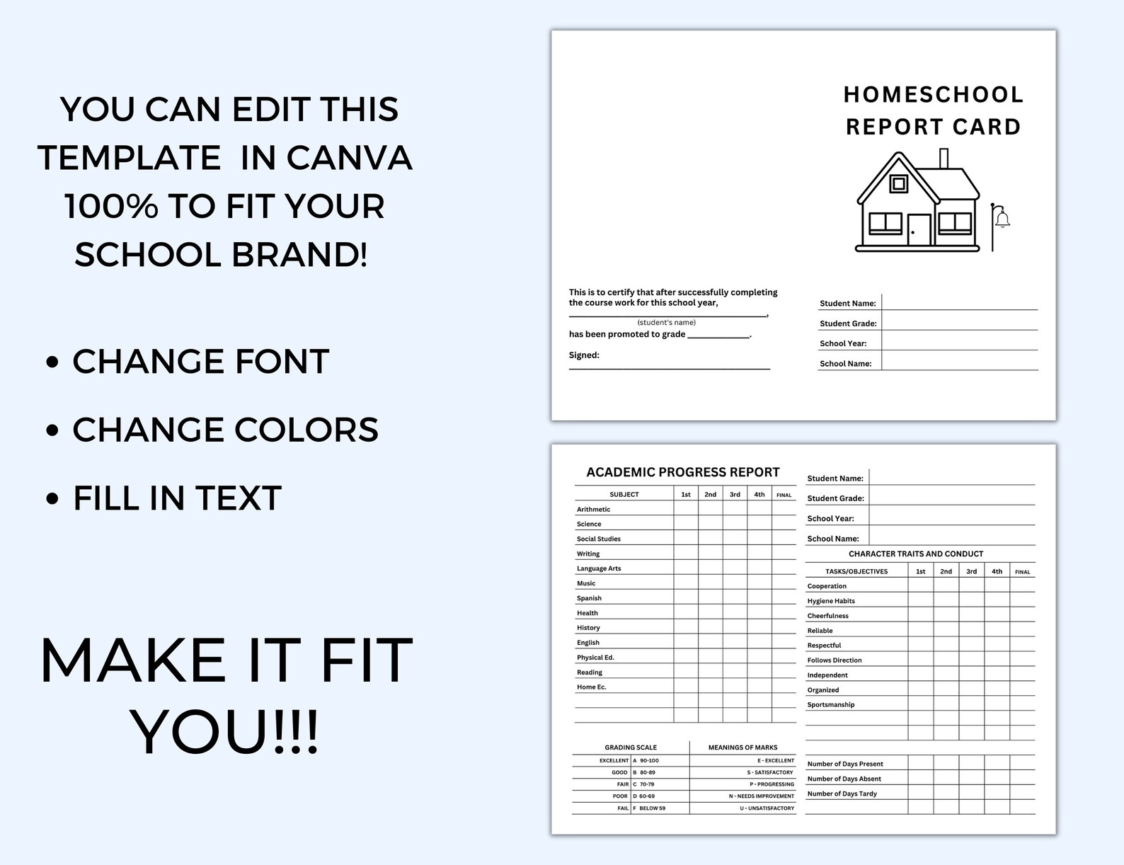 Homeschool Report Card, Printable Report Card, Editable Report Card ...