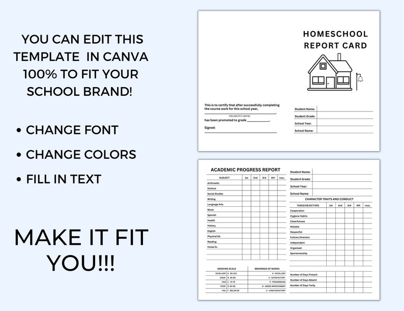 Homeschool Report Card, Printable Report Card, Editable Report Card ...