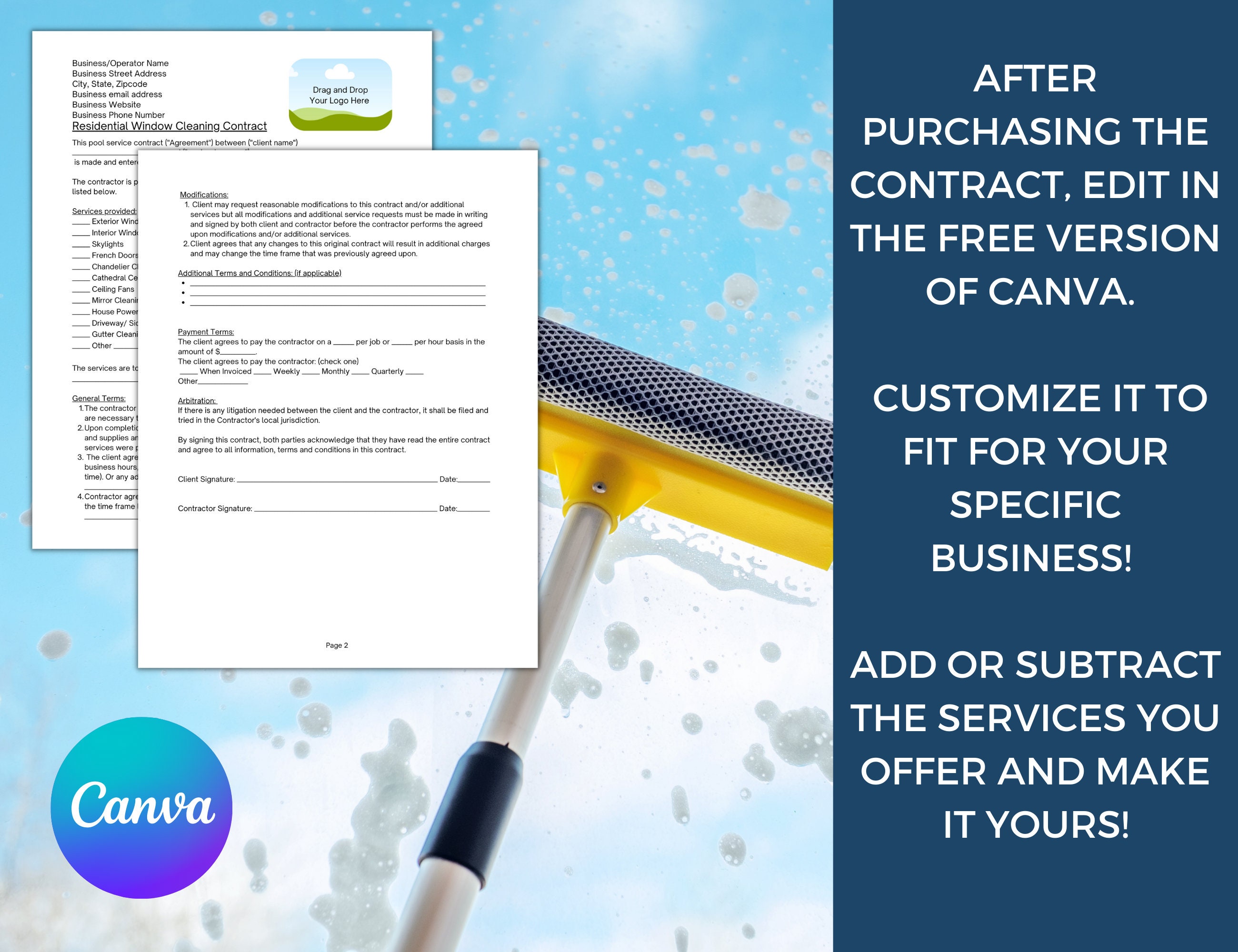 Window Washing Contract, Window Washing Service, Canva Editable ...