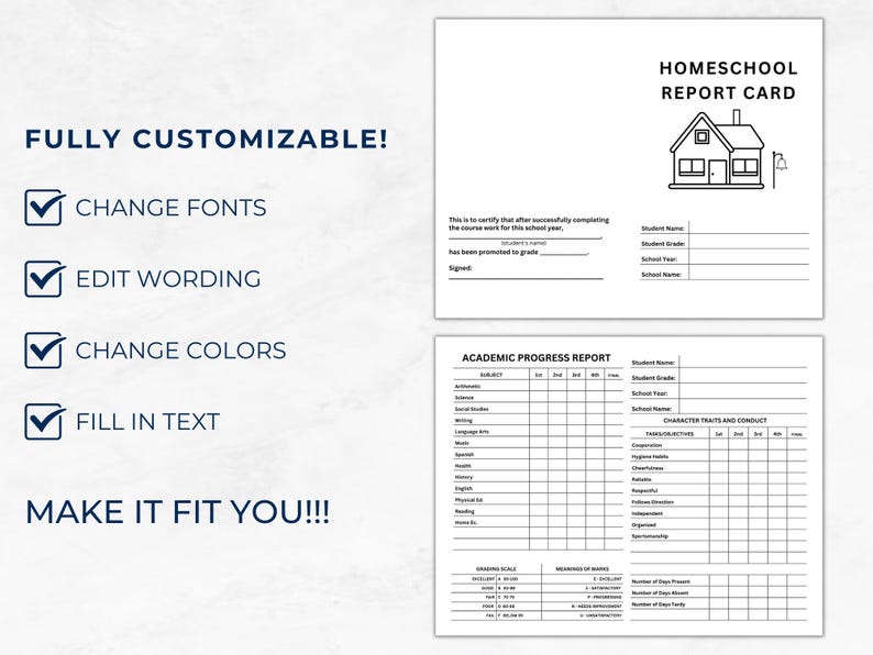 Homeschool Report Card, Printable Report Card, Editable Report Card ...