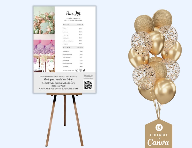 Balloon Decor Price List, Pricing Sheet, Rate Card, Flyer, Balloon ...