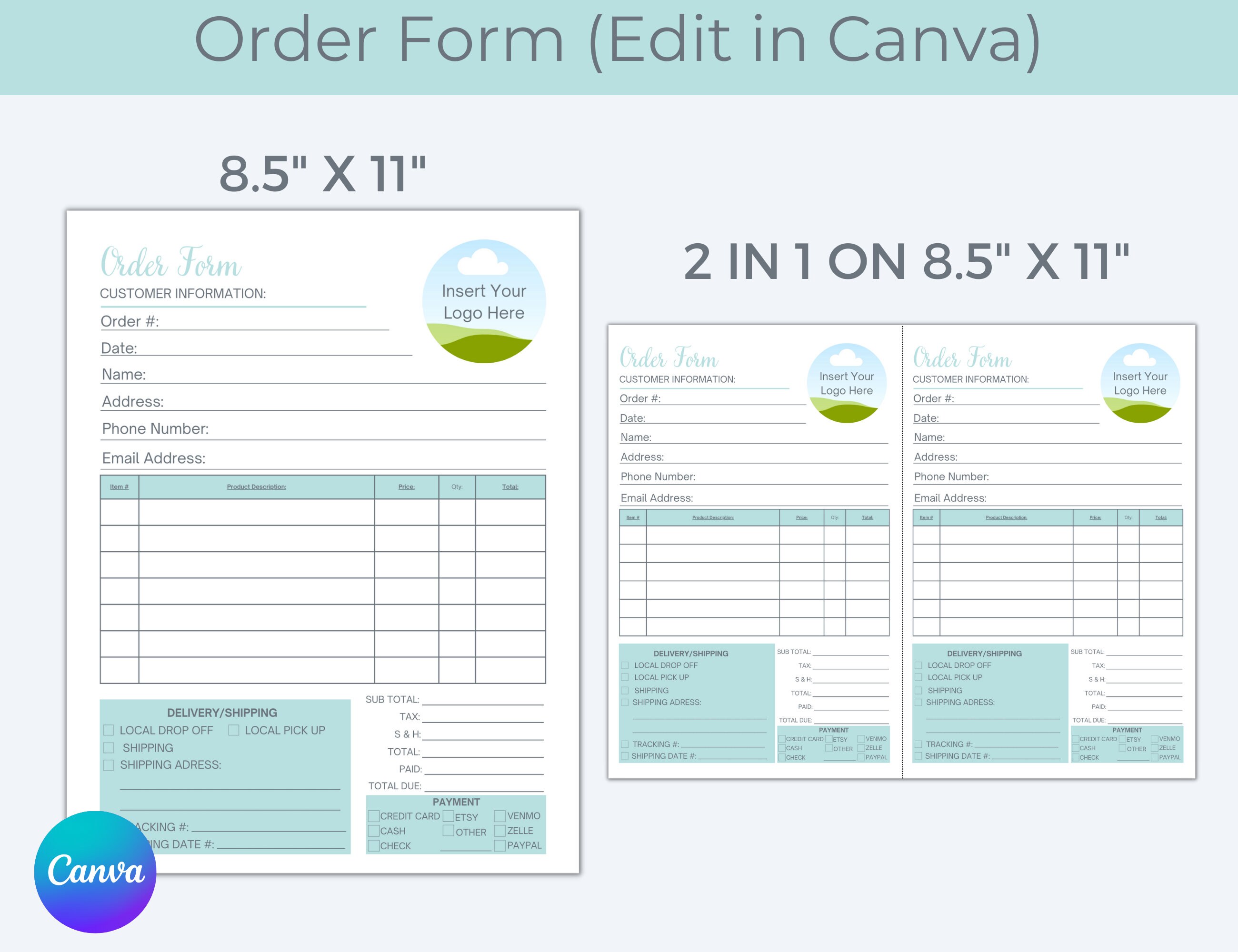 Order Form Template, Editable Packing Slip, Printable Receipt, Canva ...