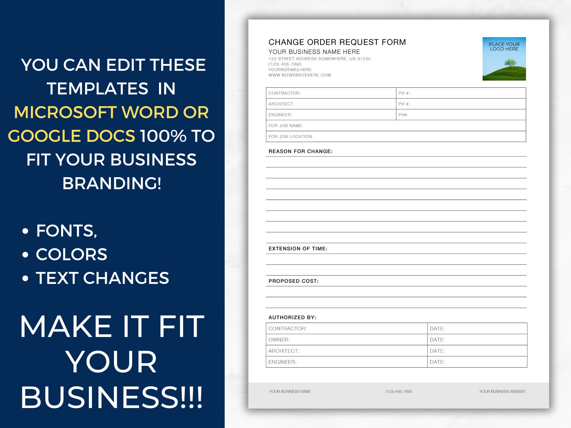 Change Order Request Form WORD Template, Contractor, Construction ...