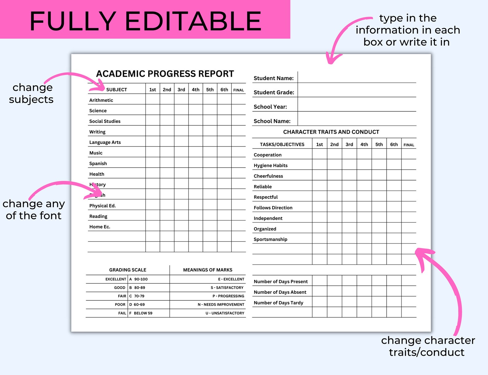 Homeschool Report Card, Printable Report Card, Editable Report Card ...