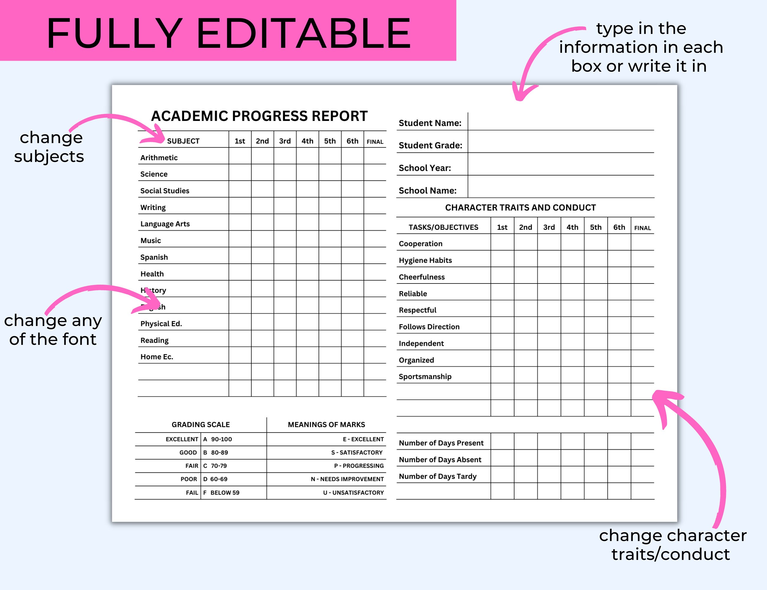 Homeschool Report Card, Printable Report Card, Editable Report Card ...