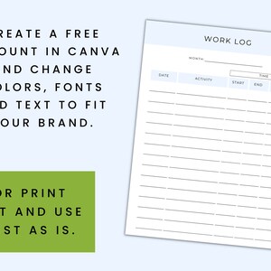 Employee Work Log, Editable Hr Template, Work Log Form, Time Tracking ...