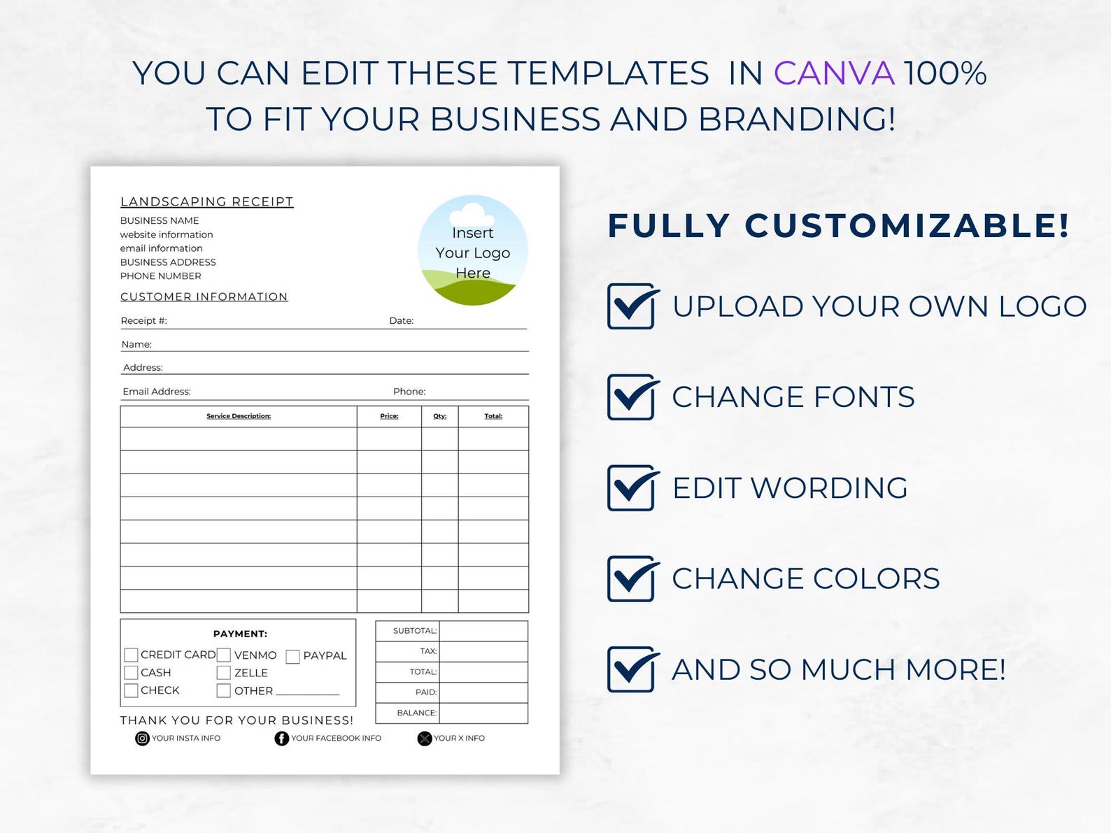Lawn Care Receipt, Lawn Maintenance Receipt Template, Landscaping ...
