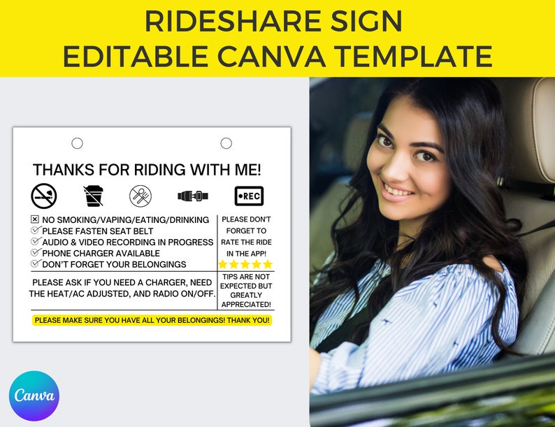 Printable Rideshare Sign, Rideshare Editable Template, Uber Sign, Lyft ...