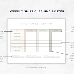 Staff Cleaning Rotation Chart, Cleaning Schedule for Business, Weekly ...