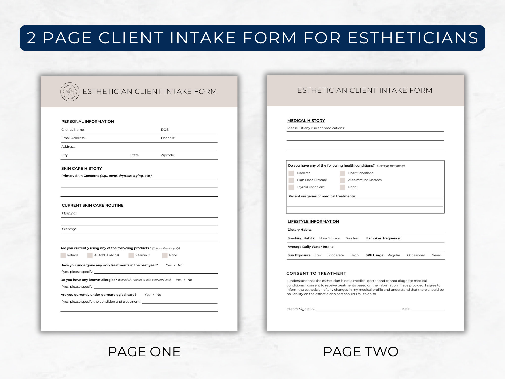 Esthetician Client Intake Form, Client Intake Form for Esthetician ...