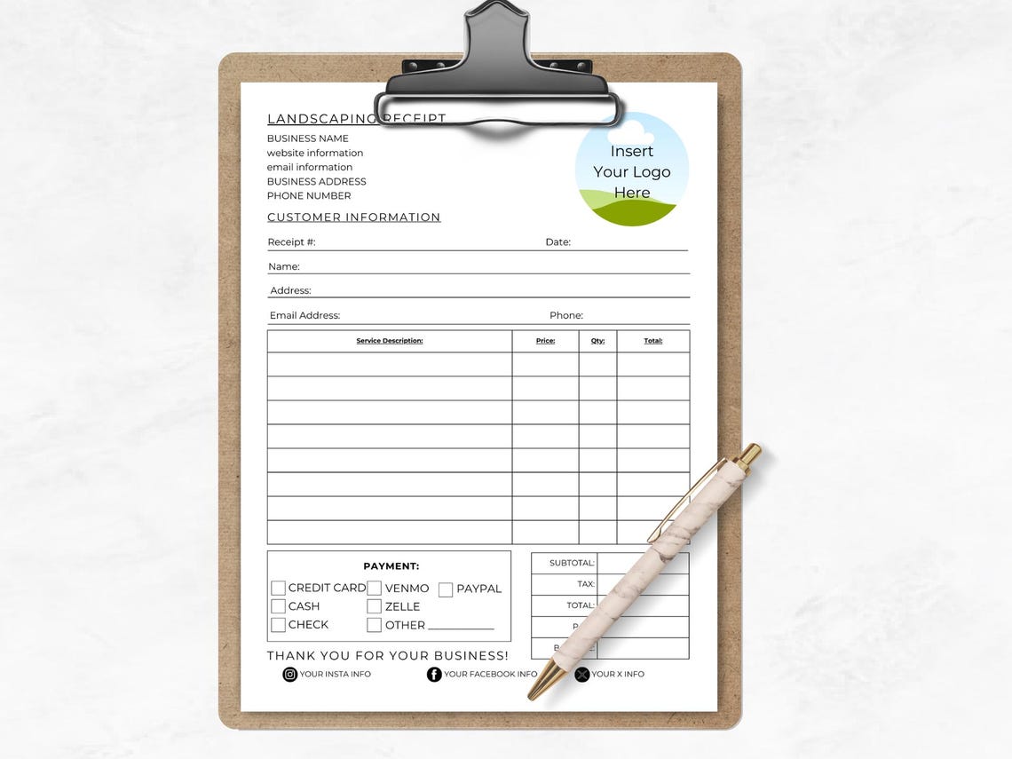 Lawn Care Receipt, Lawn Maintenance Receipt Template, Landscaping ...