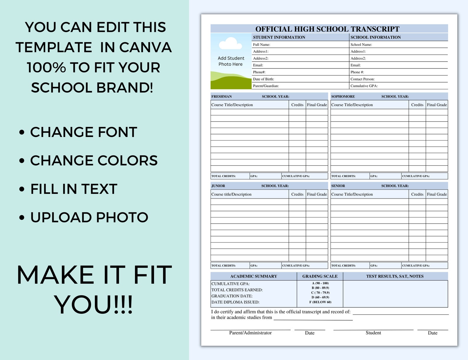 High School Transcript Template, Editable Official Homeschool ...