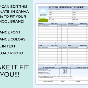 High School Transcript Template, Editable Official Homeschool ...