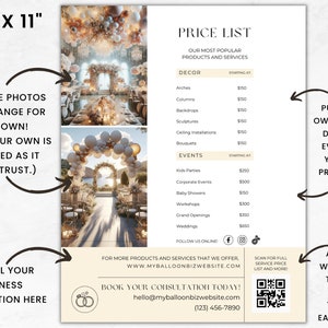Balloon Business Price List, Balloon Decor Price List Template, Price ...