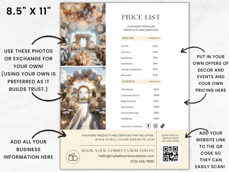 Balloon Business Price List, Balloon Decor Price List Template, Price ...
