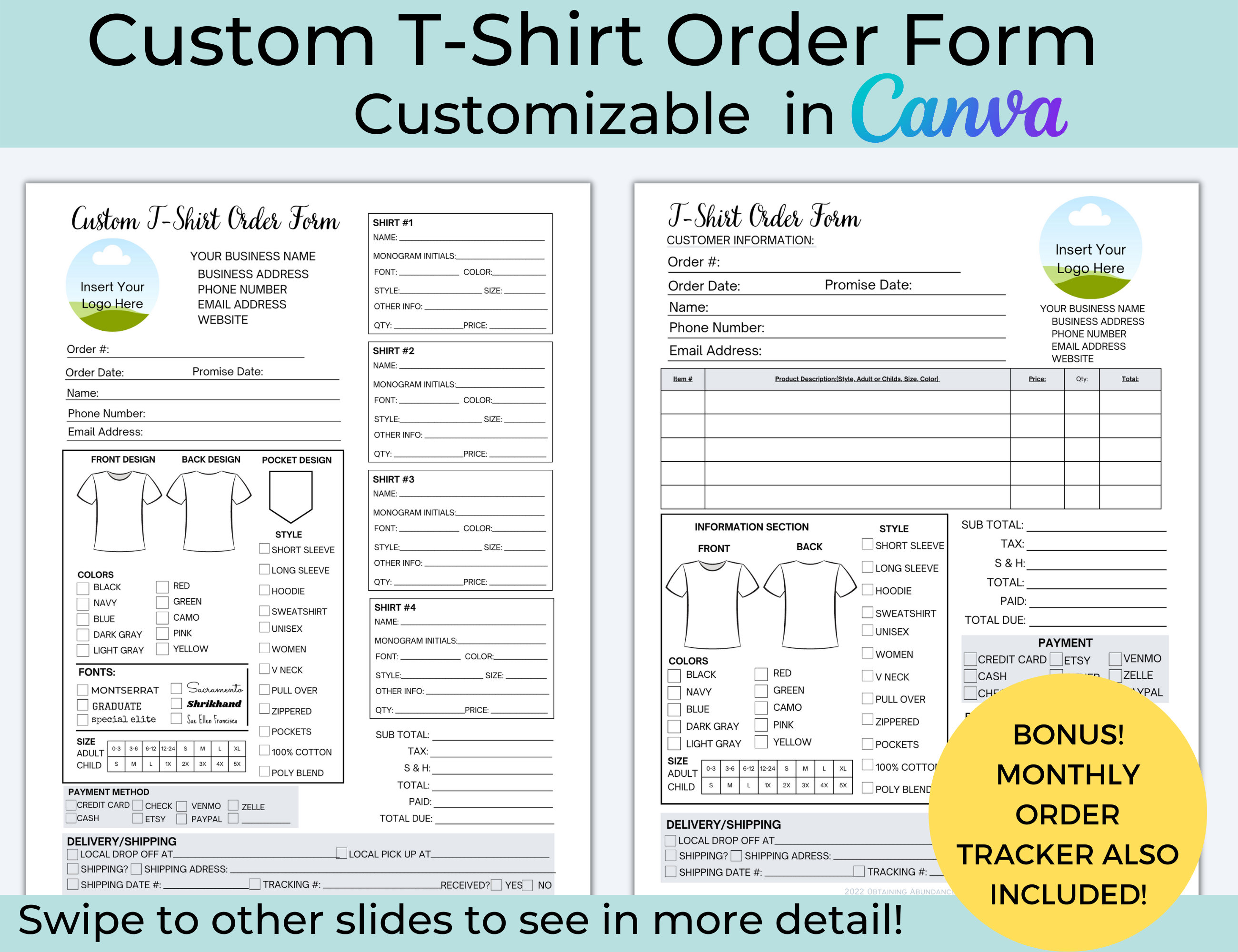 T-shirt Order Form Template, T-shirt Order Form Template Editable, Purchase Order Form,small ...