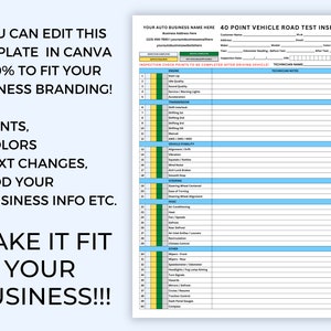 40 Point Vehicle Road Test Inspection Checklist, Editable Template ...