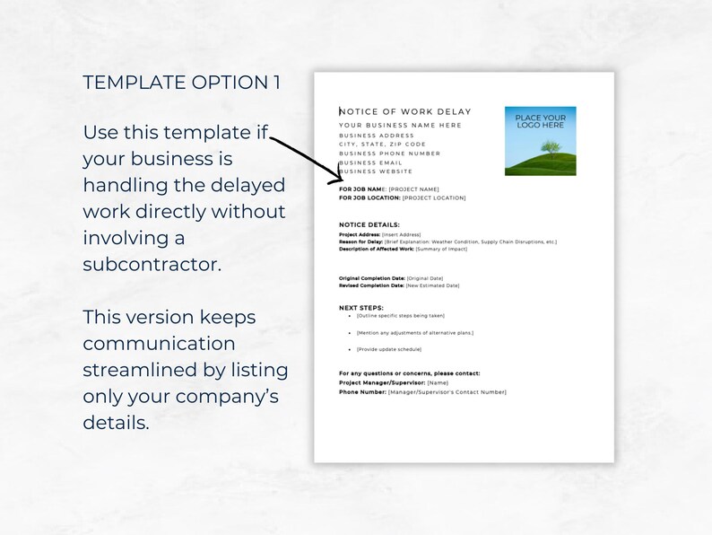 Work Delay Notice Template, Project Delay Letter, Client Notice, Job ...
