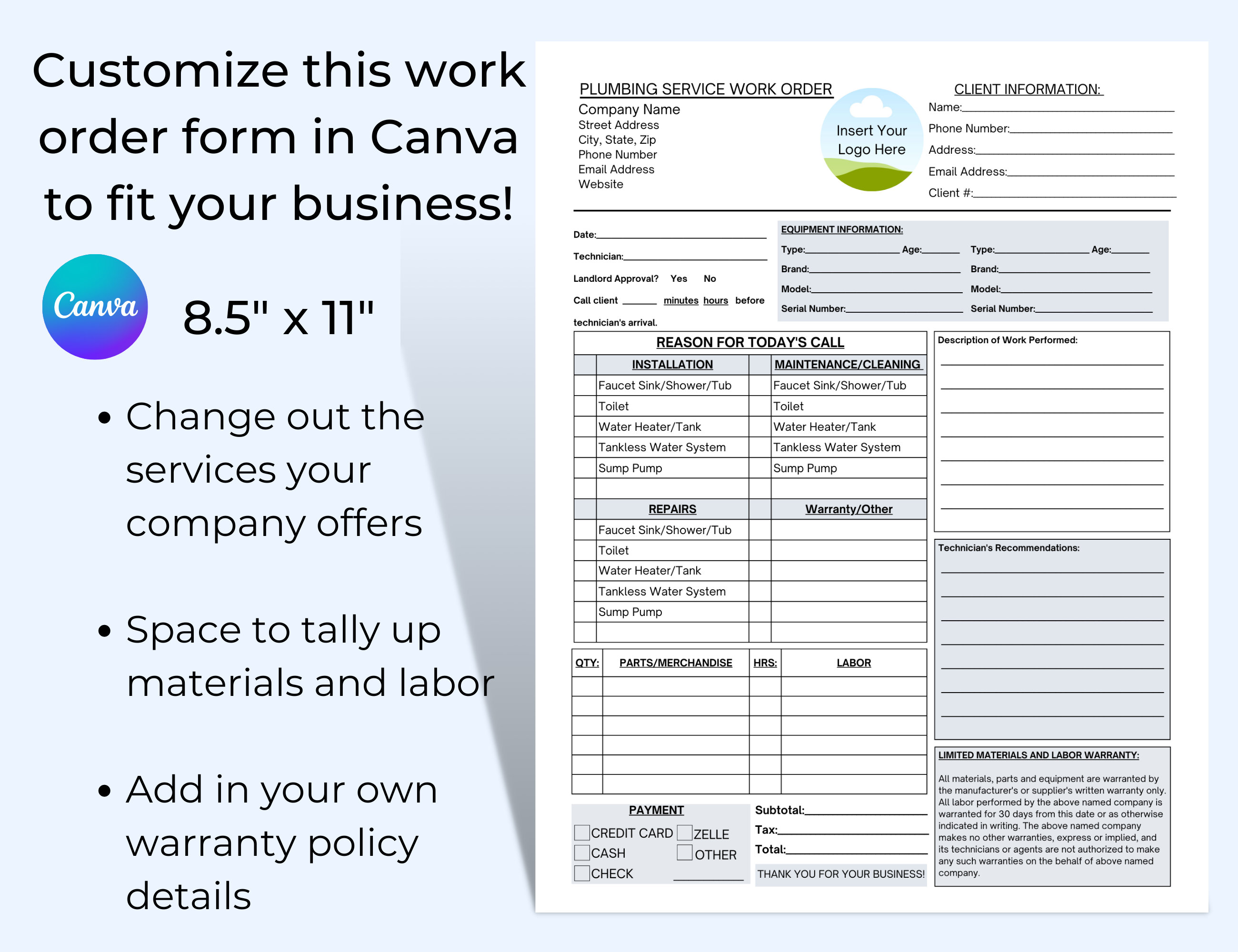 Plumbing Work Order, Plumbing Company Templates, Plumbers Work Order ...